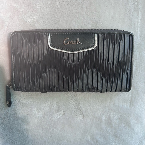 Coach | Bags | Coach Gray Satin Pleated Zip Wallet | Poshmark